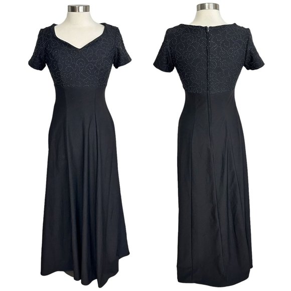 Southeastern | Dresses | Vtg 97s Beaded Black Vneck Modest Short Sleeve Wednesday Addams Prom ...